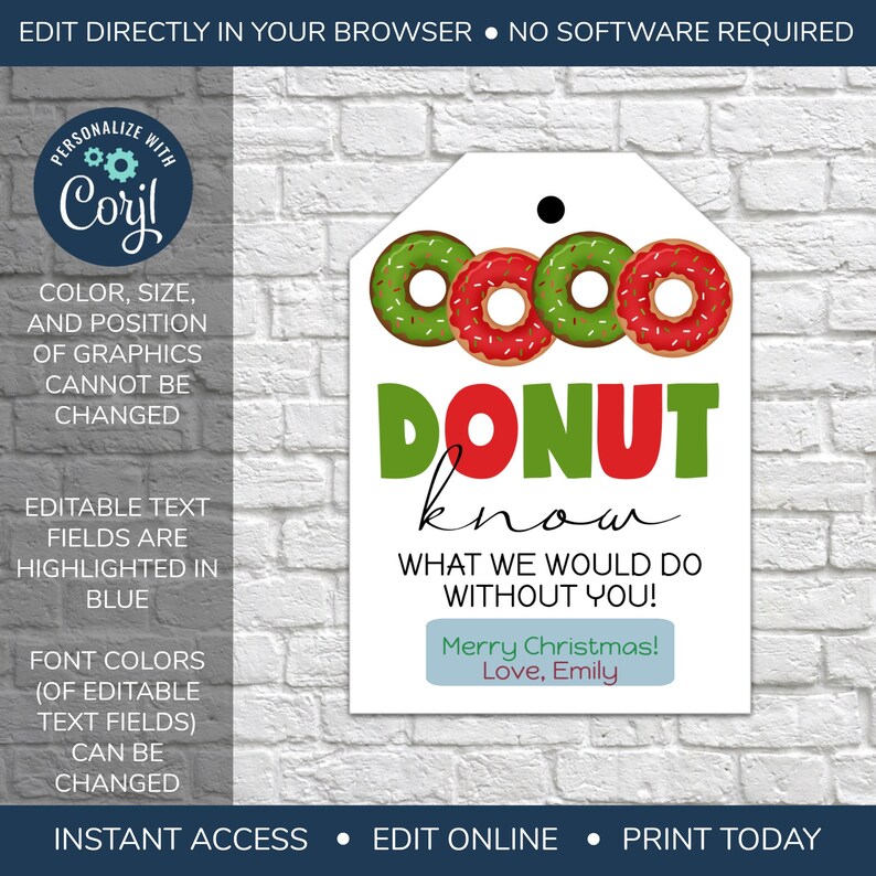 EDITABLE Donut Thank You Tags Teacher Gift Tags Donut Know | Etsy