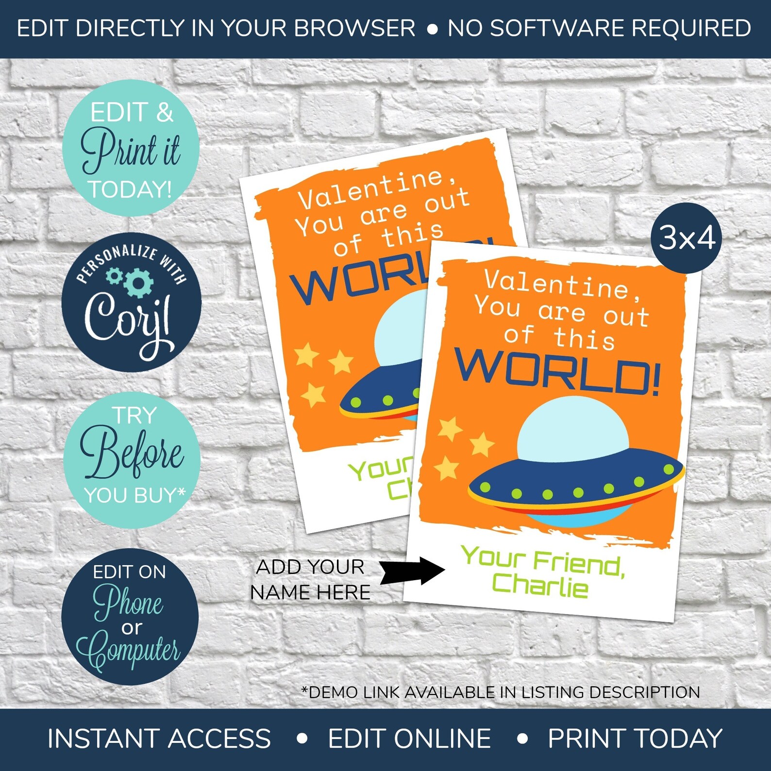 EDITABLE Classroom Valentine's Day Cards, Out of This World, Printable ...