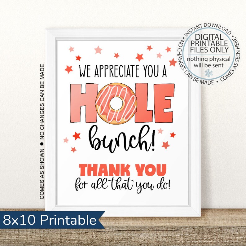 Donut Thank You Sign Printable Donut Sign Donut Appreciation - Etsy