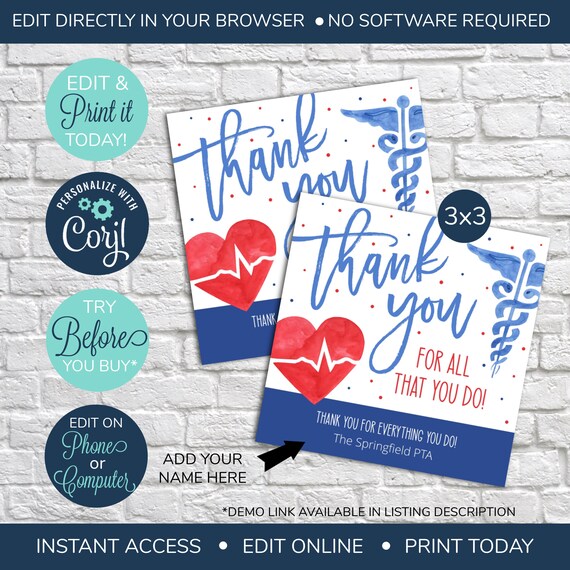 EDITABLE Nurse Appreciation Medical Gift Tag Thank You | Etsy