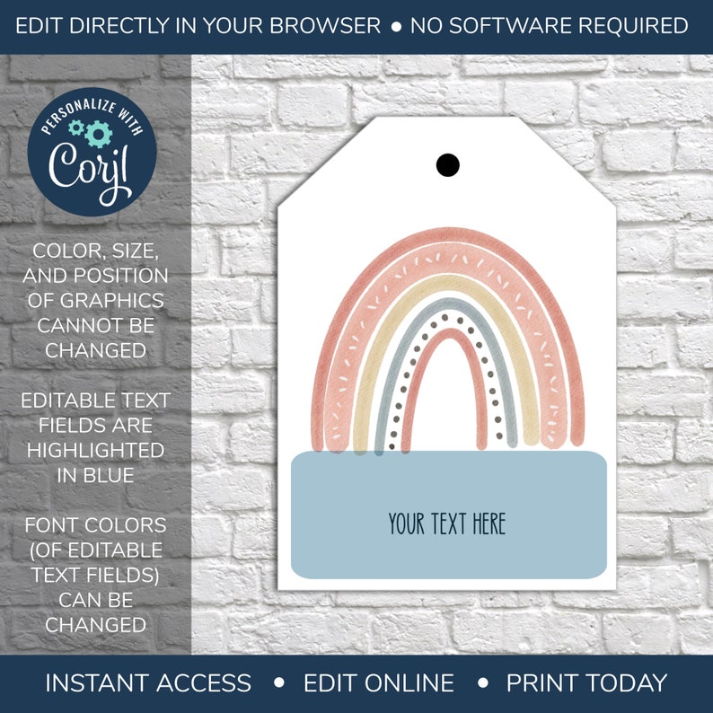 EDITABLE Boho Rainbow Tags Customizable Tags. Printable | Etsy
