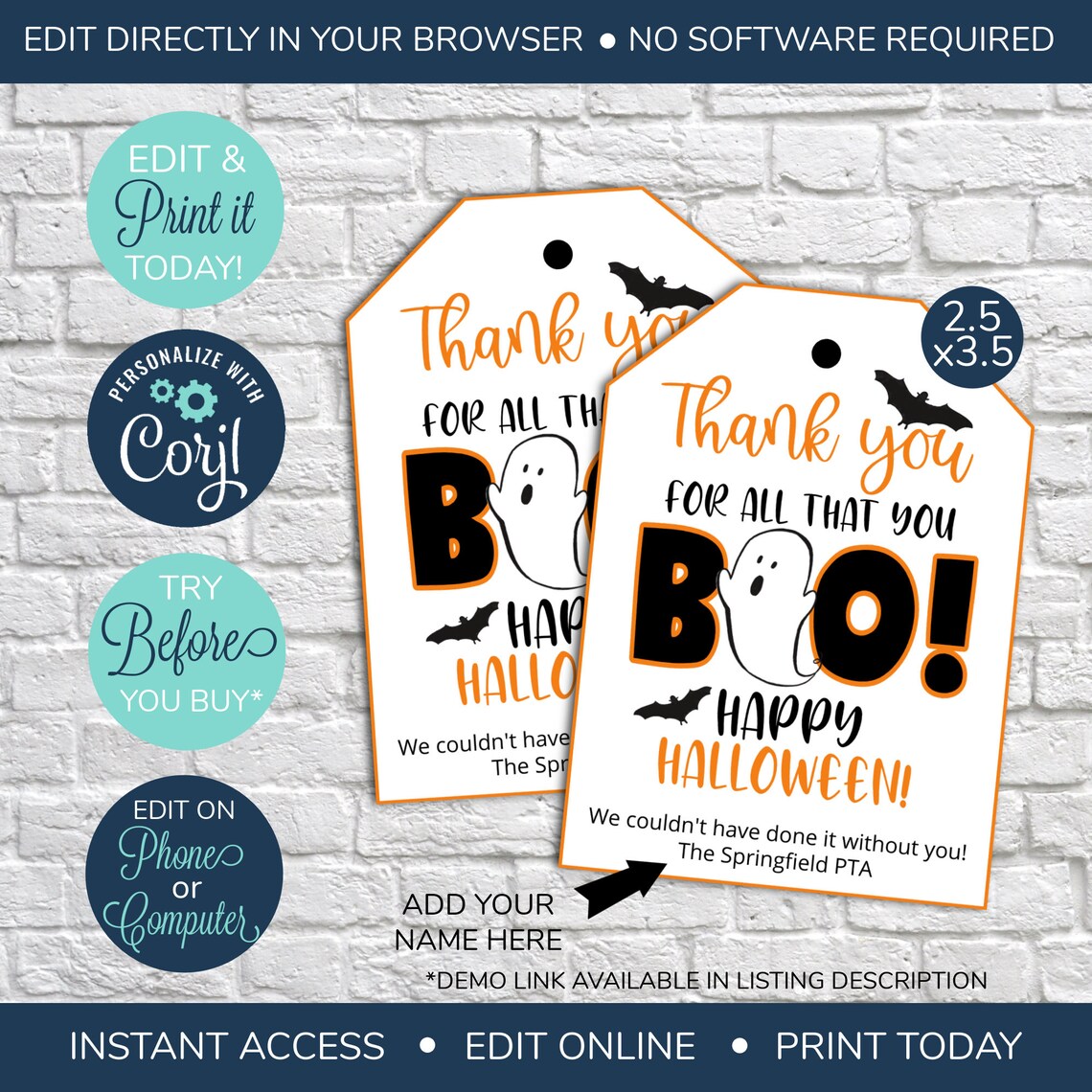 EDITABLE Halloween Thank You Tags Printable Thanks for All - Etsy
