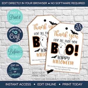 EDITABLE Halloween Thank You Tags, Printable Thanks for All You Boo ...
