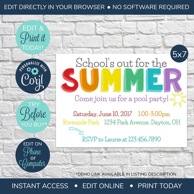 EDITABLE School's Out Summer Party Invitation Picnic - Etsy