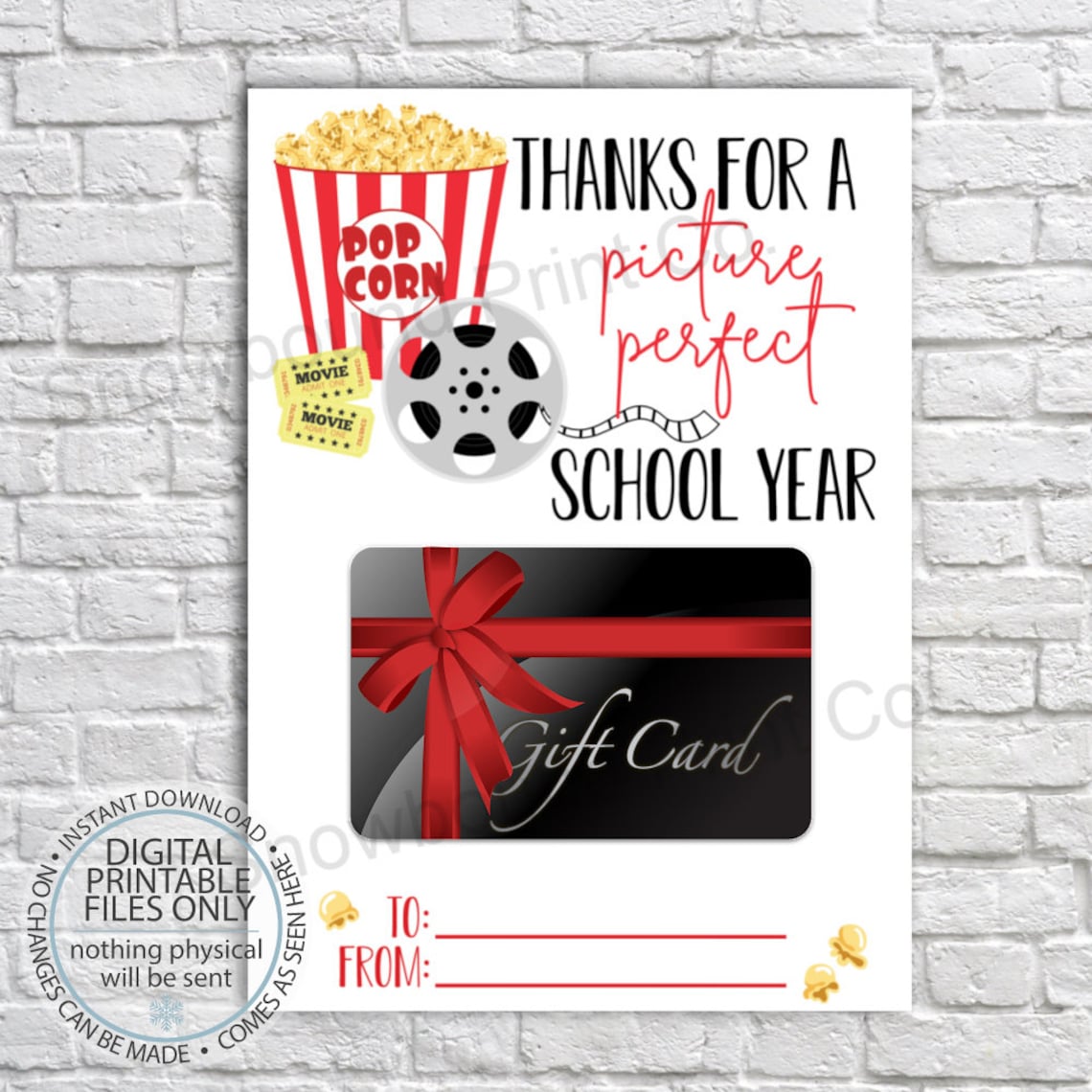 Printable Movie Gift Card Holder, Thank You Gift Card Holders, Teacher ...