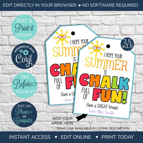 Hope Your Summer is Chalk Full of Fun Tags End of School Year - Etsy