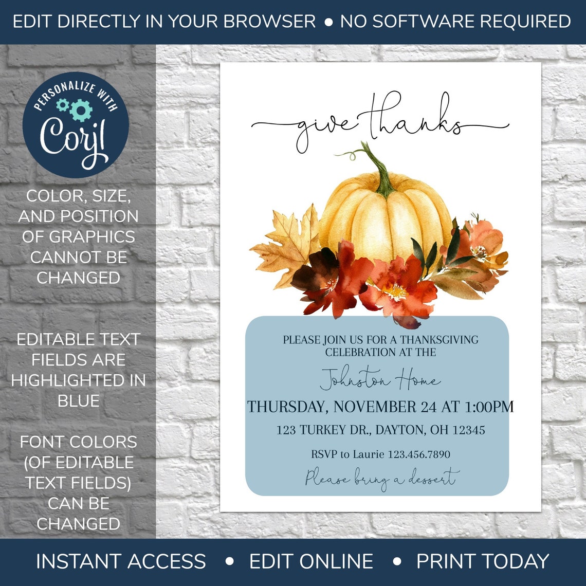 EDITABLE Thanksgiving Party Invitation Friendsgiving - Etsy