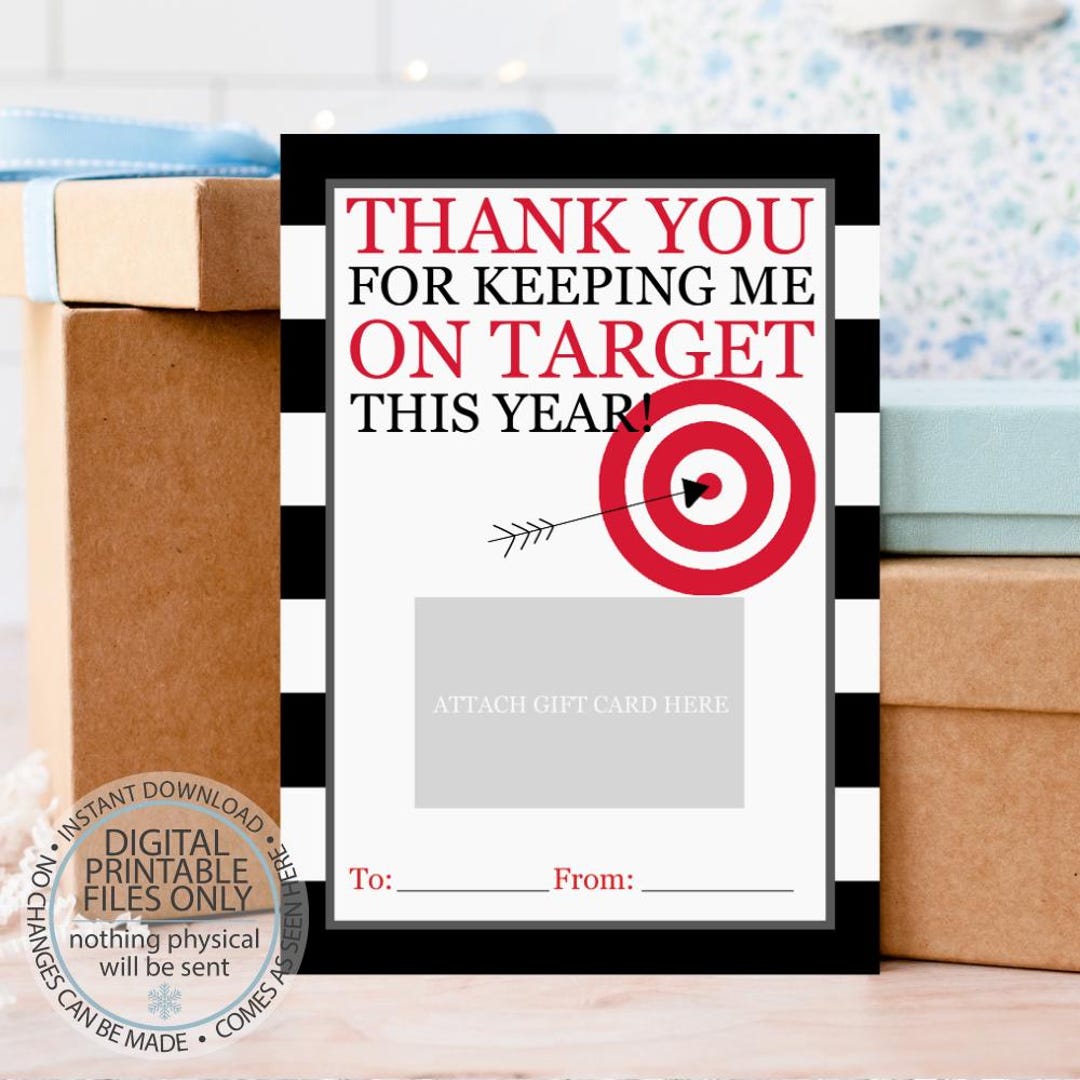 Printable Teacher Gift, Thanks for Keeping Me on Target, Gift Card ...