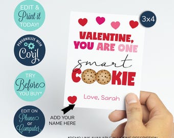 EDITABLE Classroom Valentine's Day Cards, You Are One Smart Cookie ...
