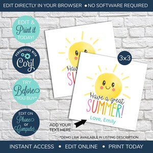 EDITABLE Have a Great Summer Tag, End of School Year Tag, Candy Tag ...