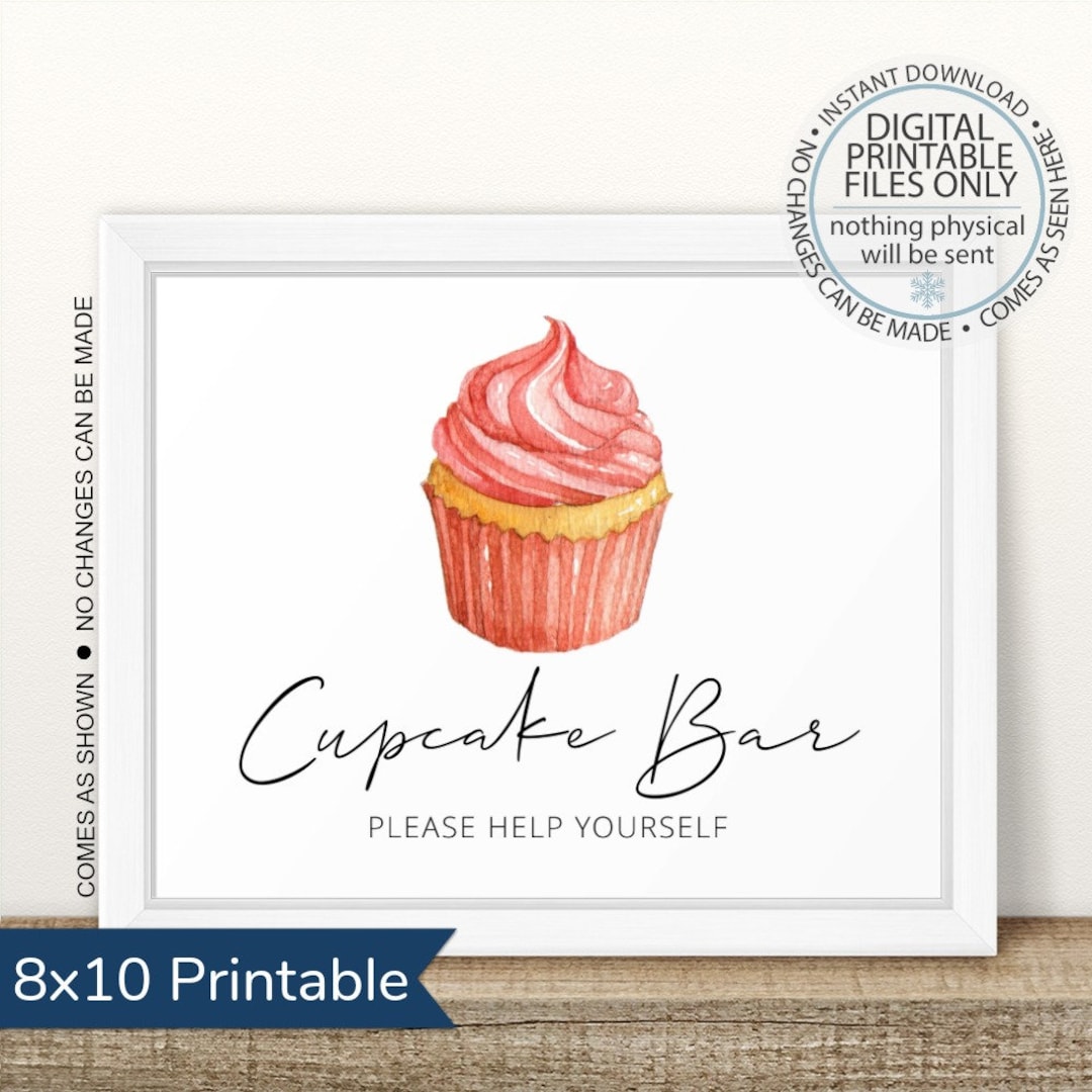 Printable Cupcake Bar Sign, Printable Dessert Table Sign, Cupcake Sign ...