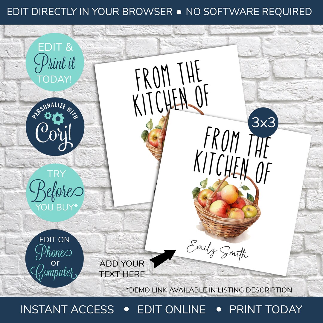 EDITABLE From the Kitchen of Tag, Printable Food and Baked Goods Tags ...