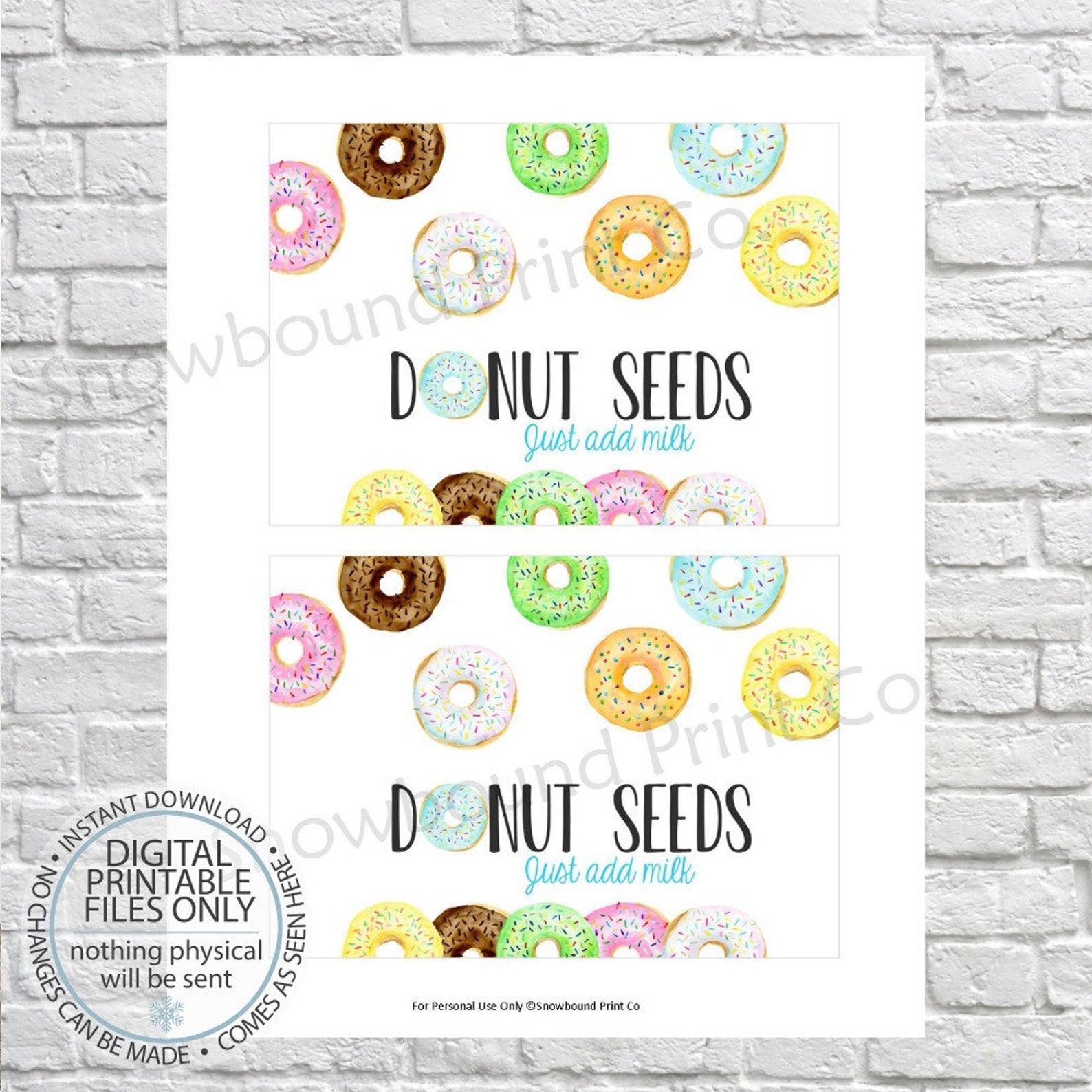 Printable Favor Tags Donut Seeds Gift Bag Toppers Donut | Etsy