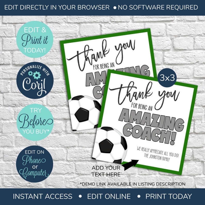 EDITABLE Soccer Coach Appreciation Gift Tag Coach Gift Tag - Etsy