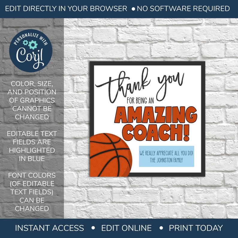 EDITABLE Basketball Coach Appreciation Gift Tag Coach Gift - Etsy