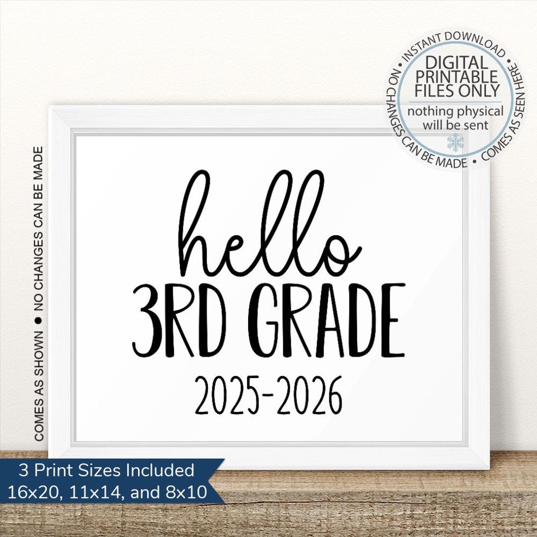Printable Hello 3rd Grade 2025-2026, First Day of School Printable ...