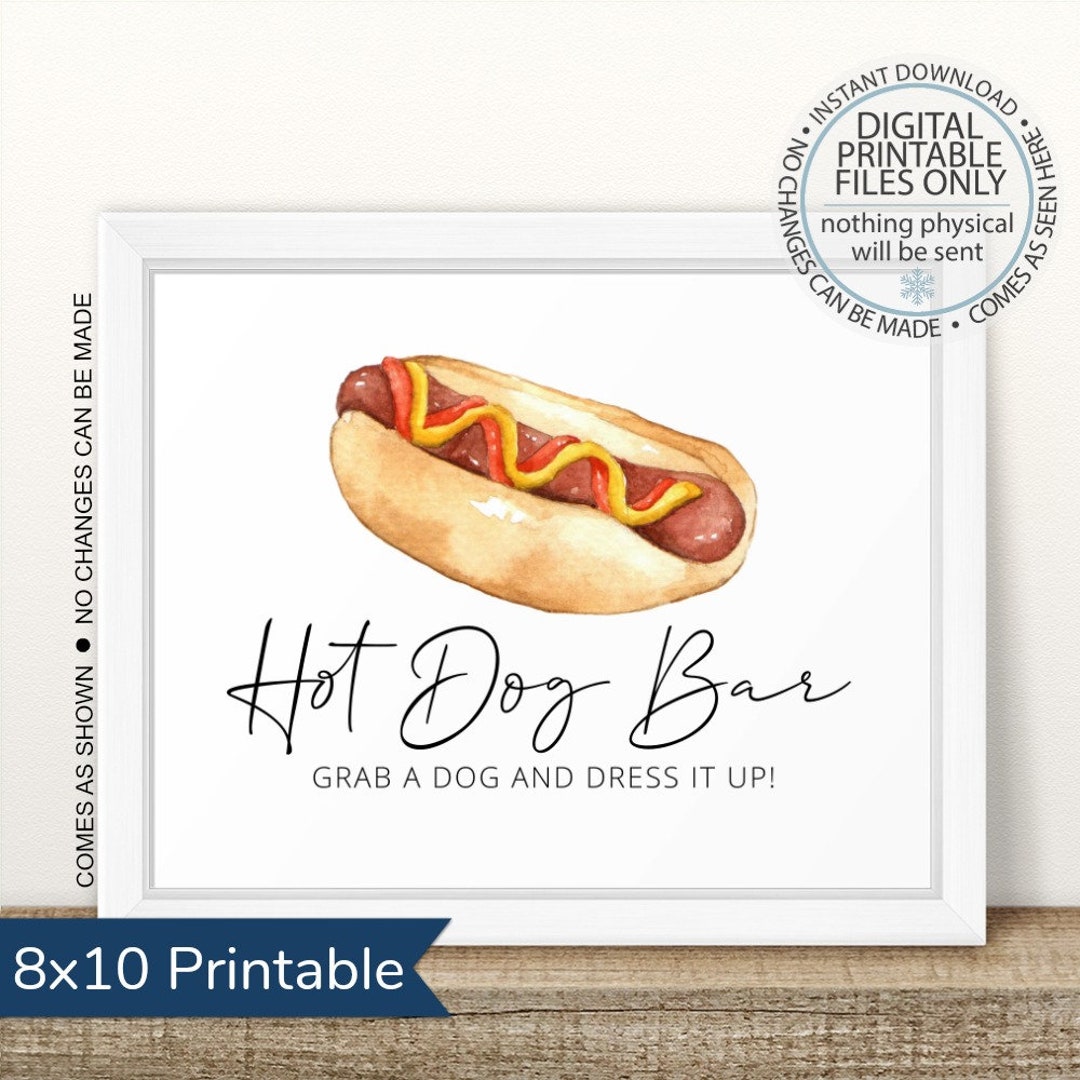 Printable Hot Dog Bar Sign, Printable Hot Dog Table Sign, Hot Dog Sign ...