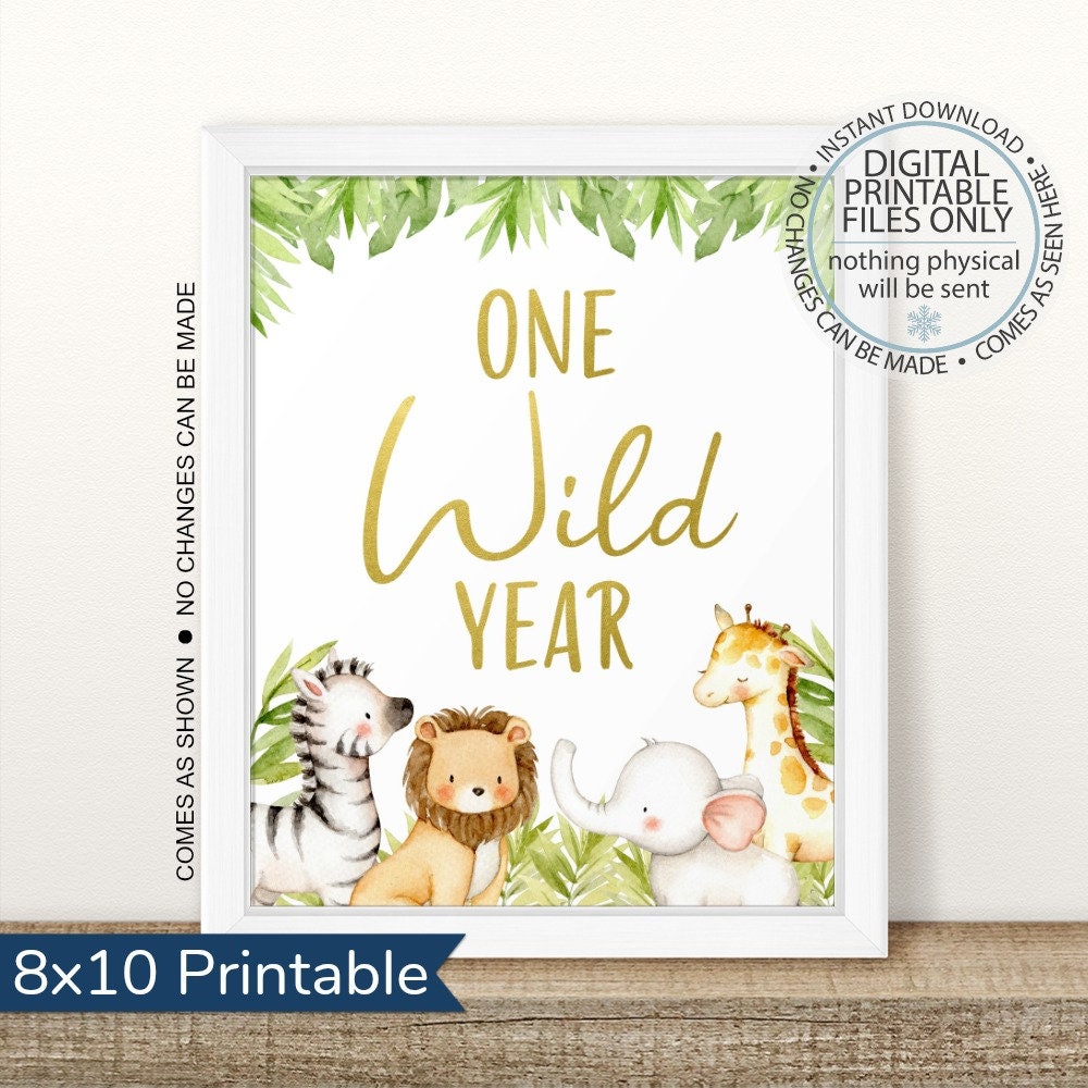 Printable One Wild Year Sign Jungle Birthday Sign Wild One | Etsy