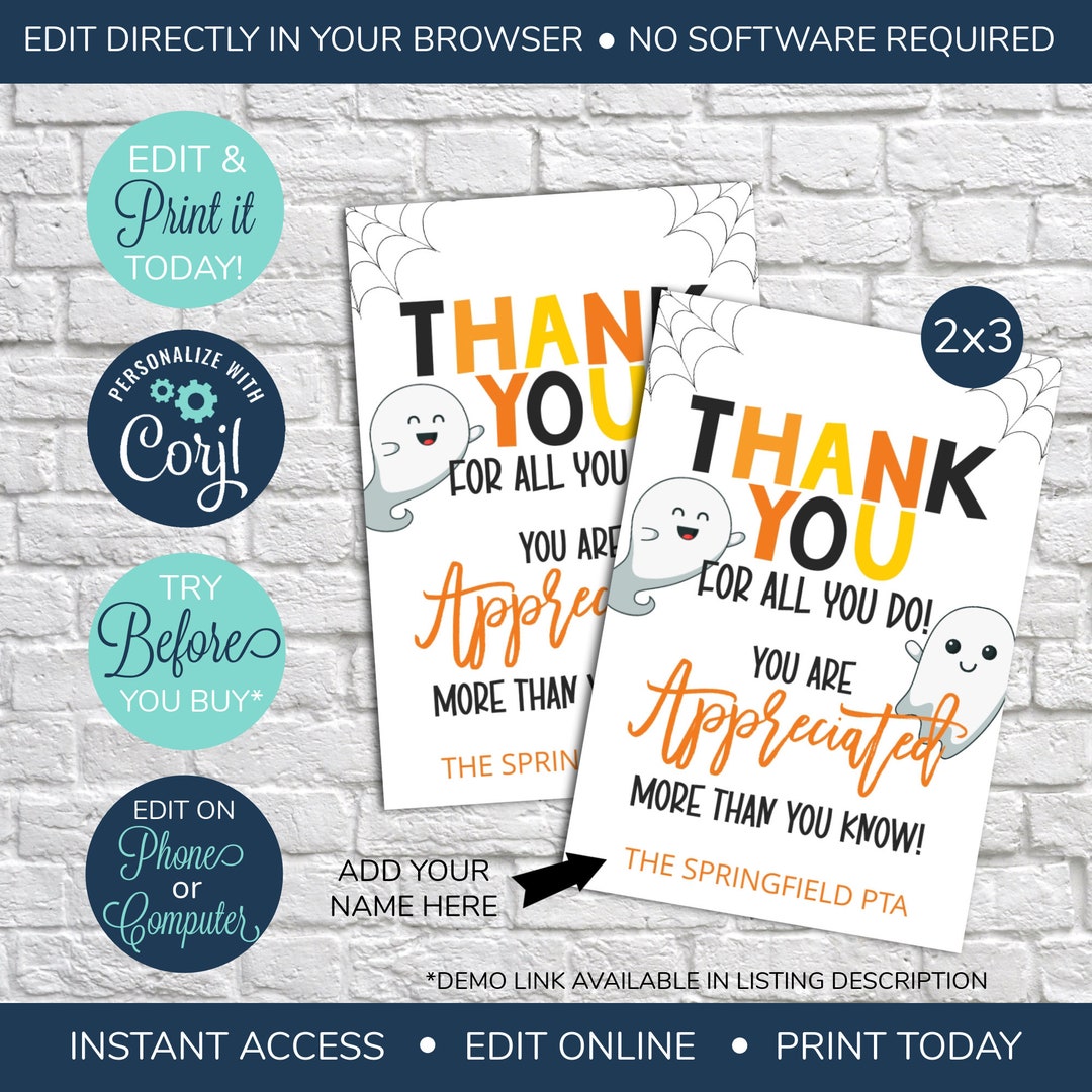 EDITABLE Halloween Appreciation Gift Tag, Teacher Staff Employee School ...