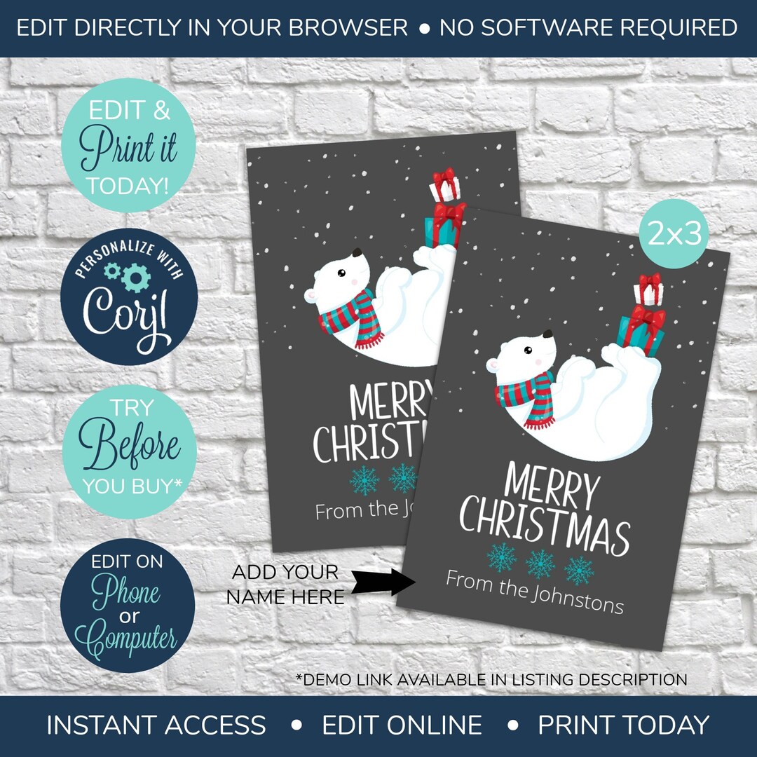 EDITABLE Christmas Gift Tags Christmas Favor Tags Polar Bear - Etsy