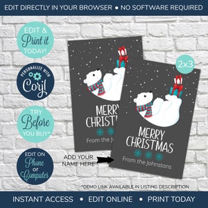 EDITABLE Christmas Gift Tags Christmas Favor Tags Polar Bear - Etsy