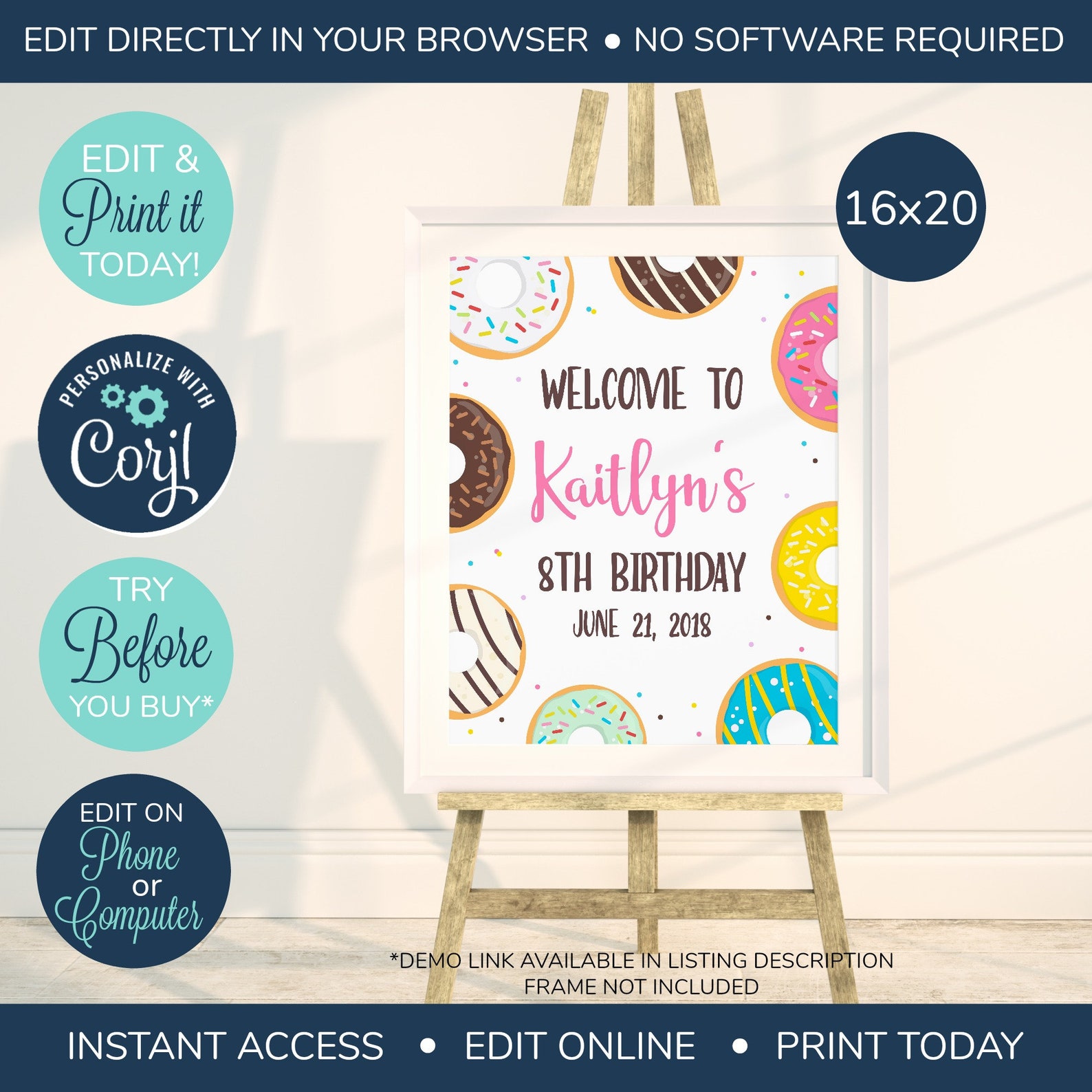 EDITABLE Donut Birthday Welcome Sign Welcome Sign Template - Etsy