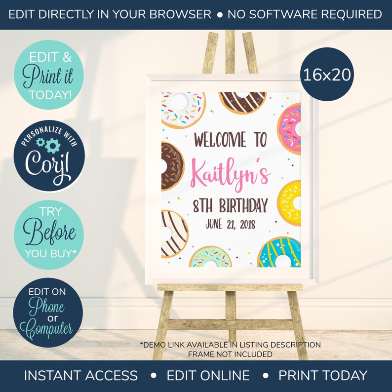 EDITABLE Donut Birthday Welcome Sign, Welcome Sign Template, Printable ...