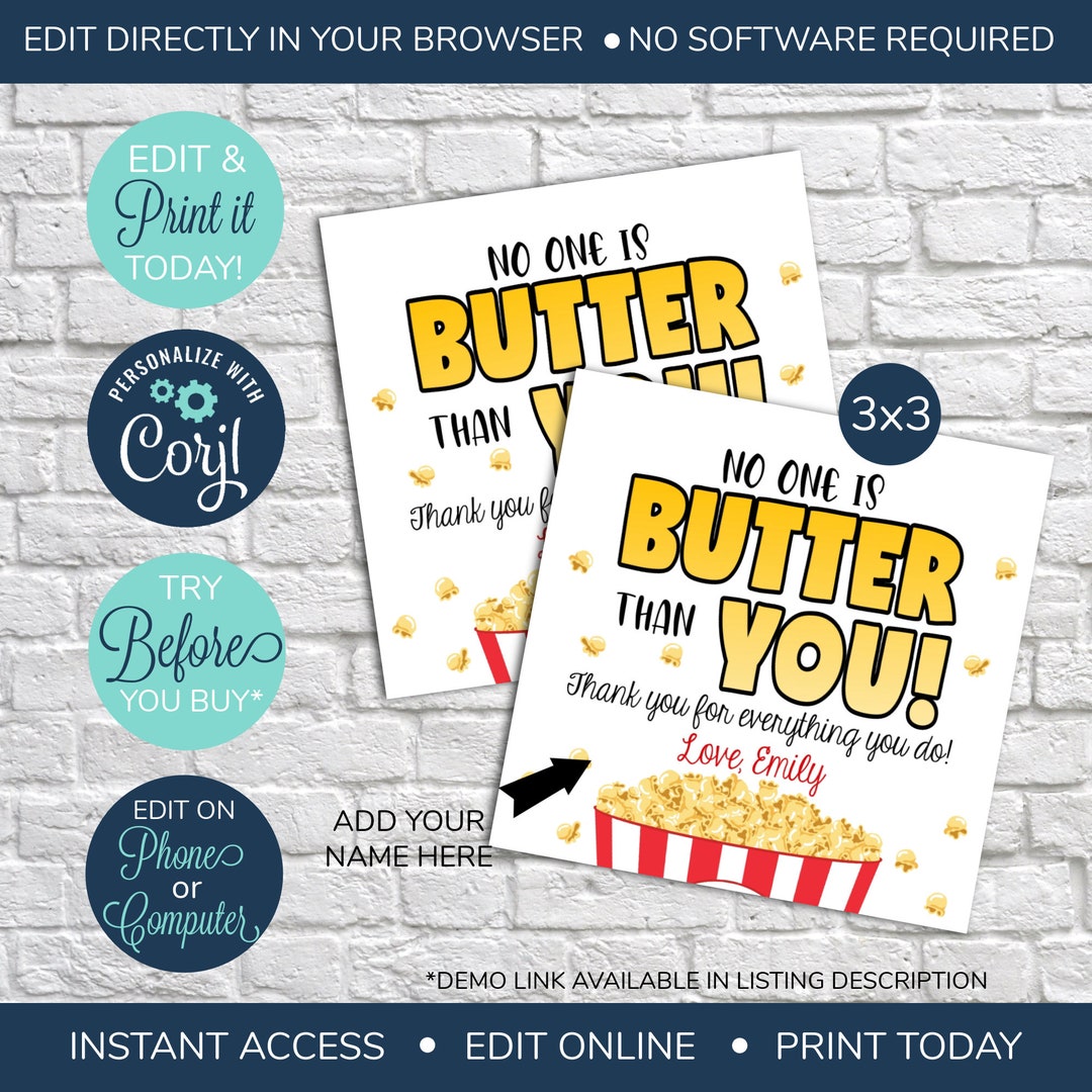 EDITABLE Popcorn Appreciation Gift Tag, Teacher Staff Employee School ...