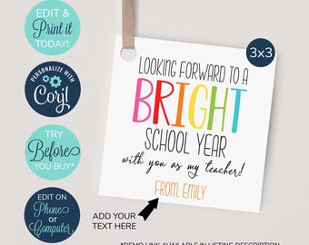 EDITABLE Back to School - Our Teacher - Gift Tag, Bright School Year ...