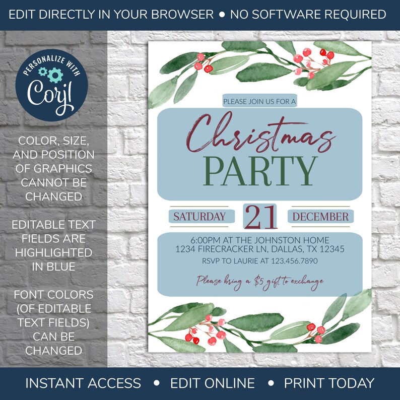 EDITABLE Christmas Party Invitation Christmas Invitation - Etsy