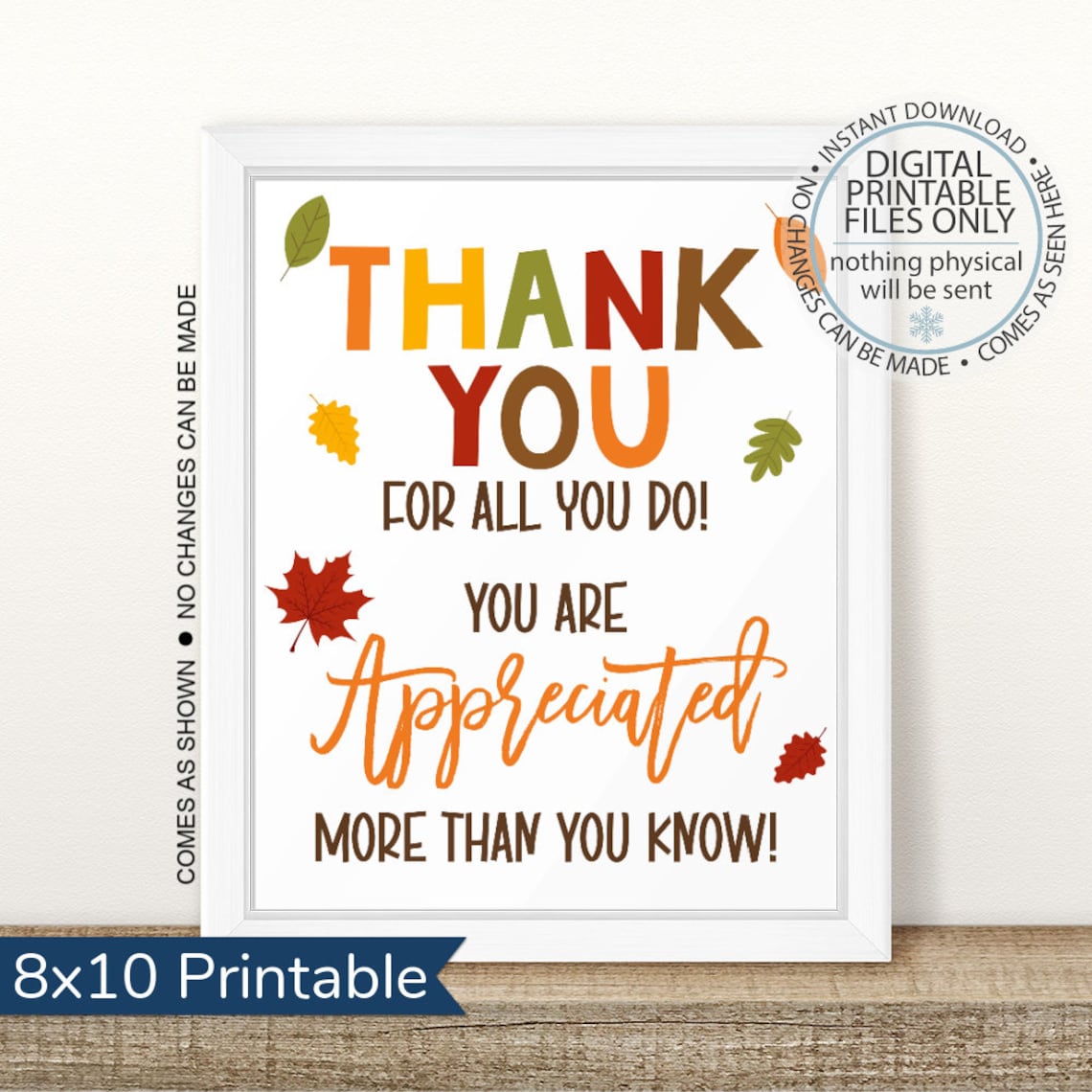 Printable Thank You for All You Do, You Are Appreciated, Fall ...