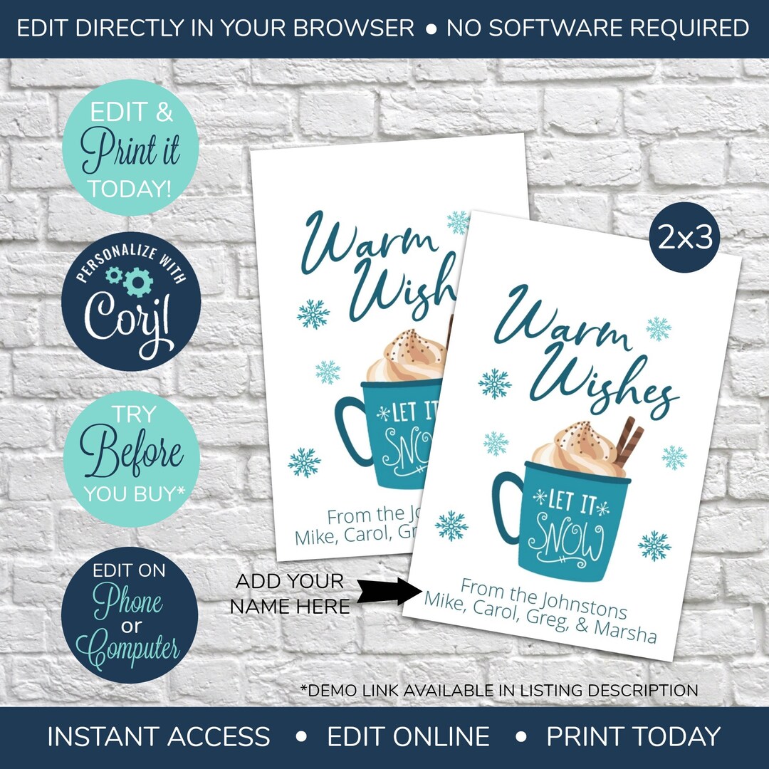 EDITABLE Christmas Gift Tags, Hot Cocoa Favor Tags, Warm Wishes Tag ...
