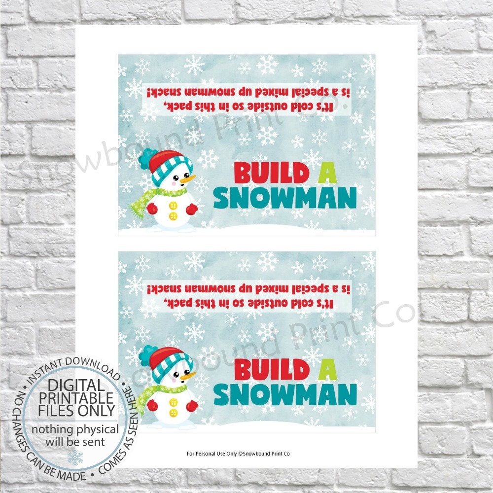 Printable Build a Snowman Food Bag Topper, Christmas Printable, Build a ...