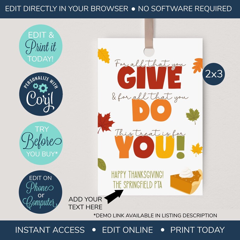 EDITABLE Fall Appreciation Gift Tag, Teacher Staff Employee School ...