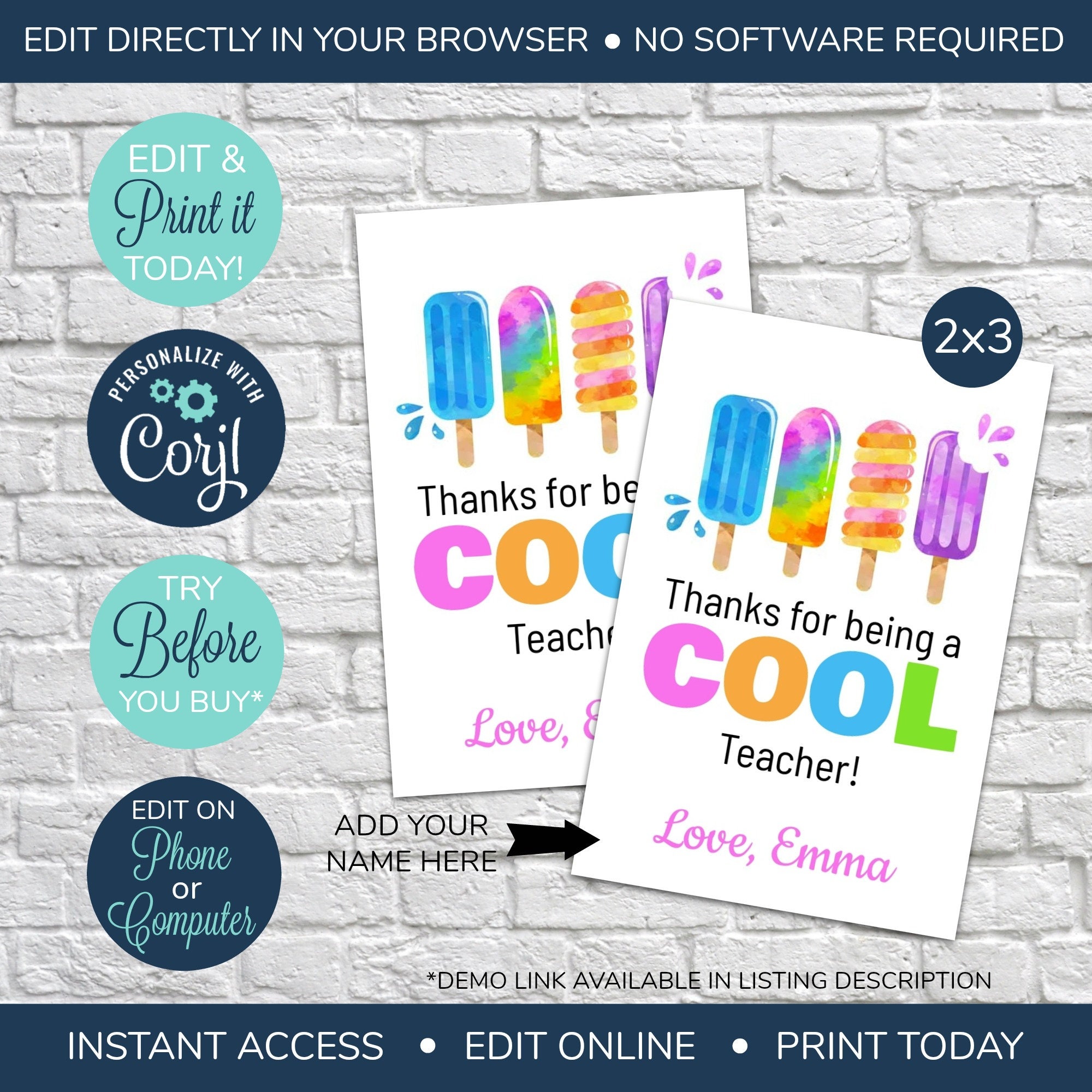 EDITABLE Thanks for Being a Cool Teacher Tag Printable - Etsy Singapore