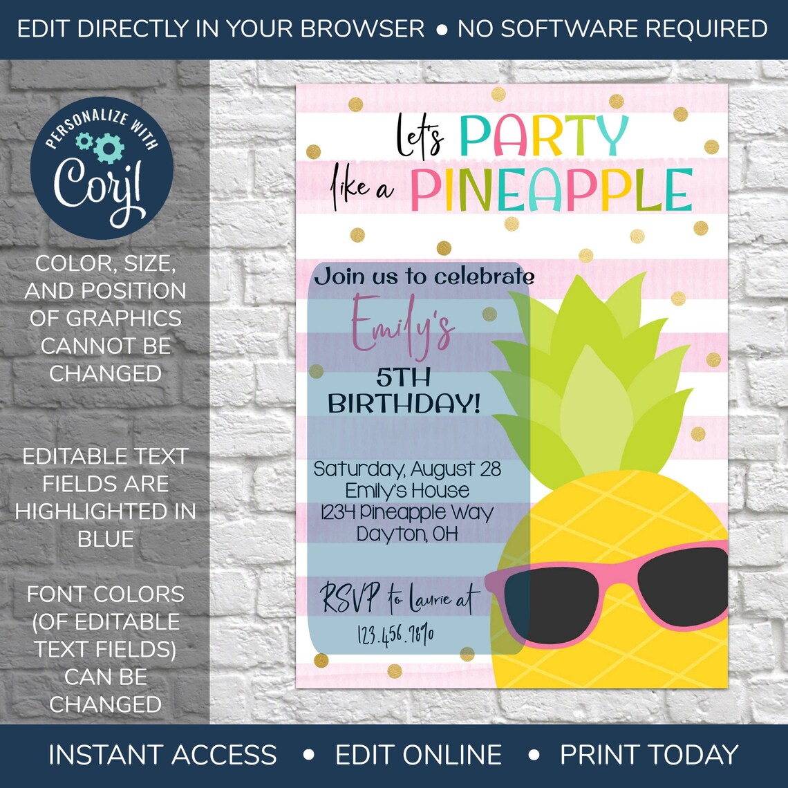 EDITABLE Pineapple Birthday Invitation Party Like a - Etsy