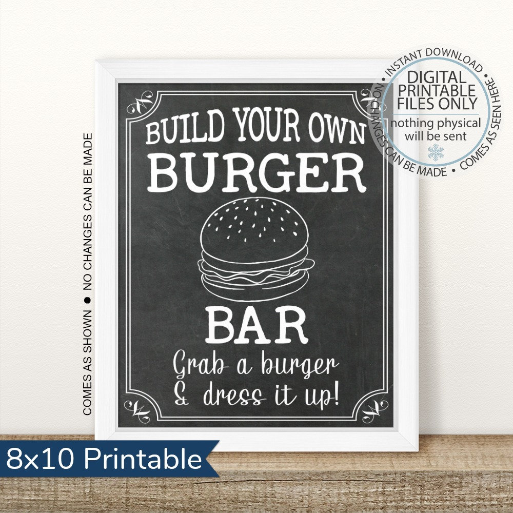 Printable Burger Bar Sign Printable Burger Table Sign | Etsy