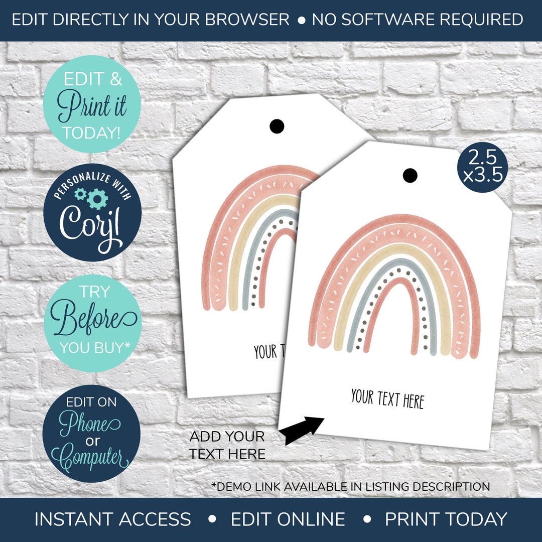 EDITABLE Boho Rainbow Tags Customizable Tags. Printable - Etsy