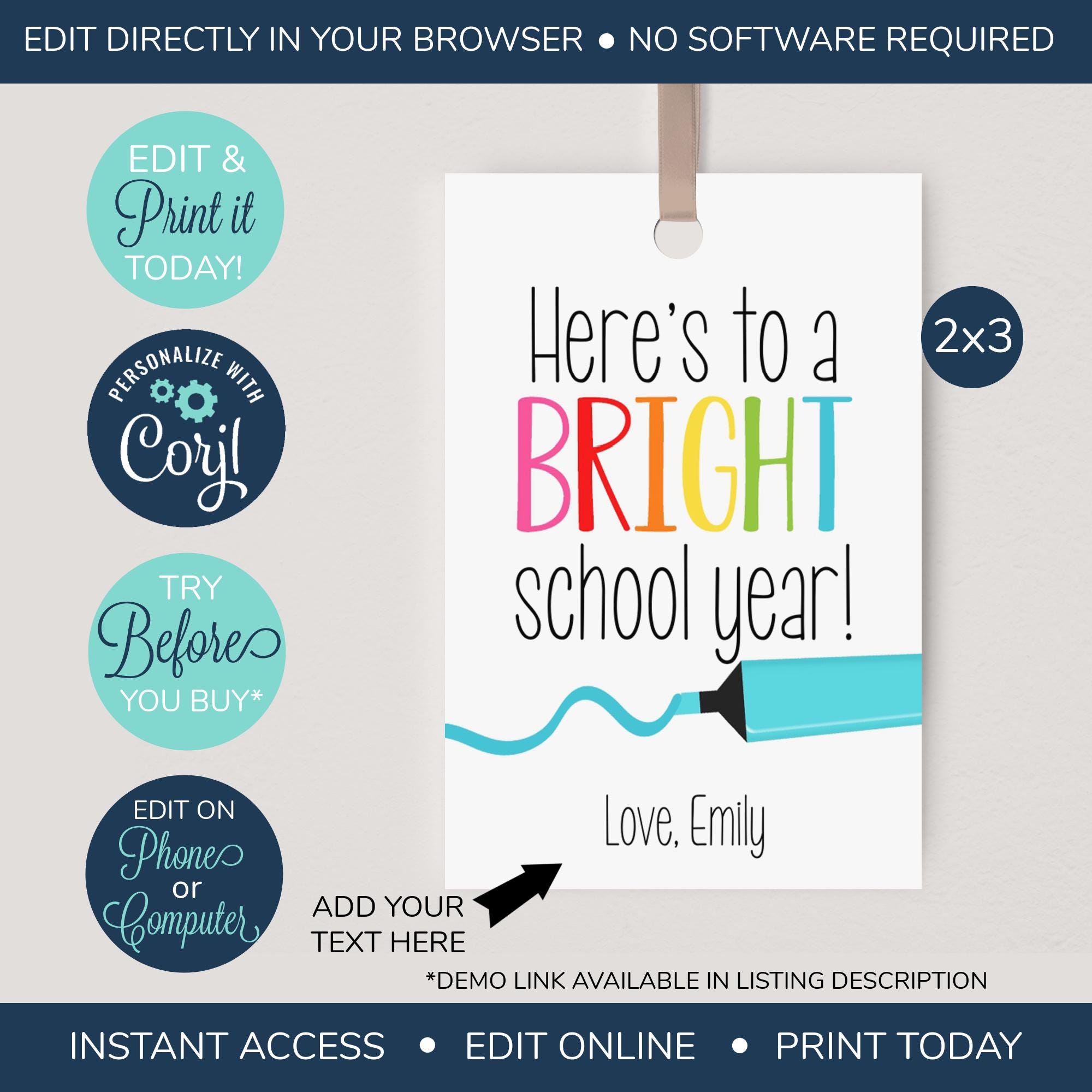 EDITABLE Back to School Teacher Gift Tag, Bright School Year Tag, First ...