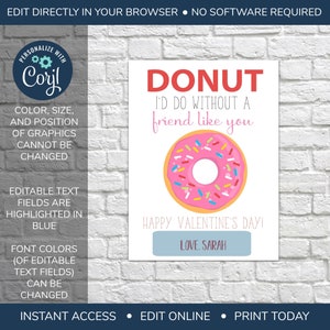 EDITABLE Classroom Valentine's Day Cards Donut Know What - Etsy