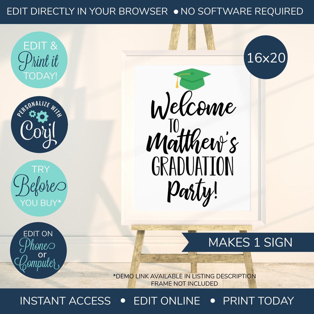 PRINTABLE Graduation Party Welcome Sign, Class of 2024, Open House Sign ...
