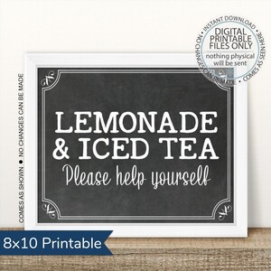 Printable Lemonade and Iced Tea Sign, Open House Sign, Wedding Sign ...