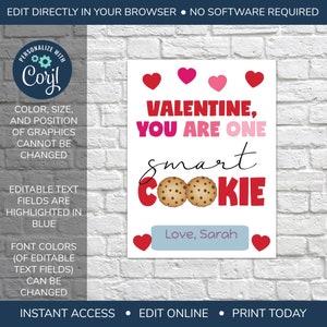 EDITABLE Classroom Valentine's Day Cards, You Are One Smart Cookie ...