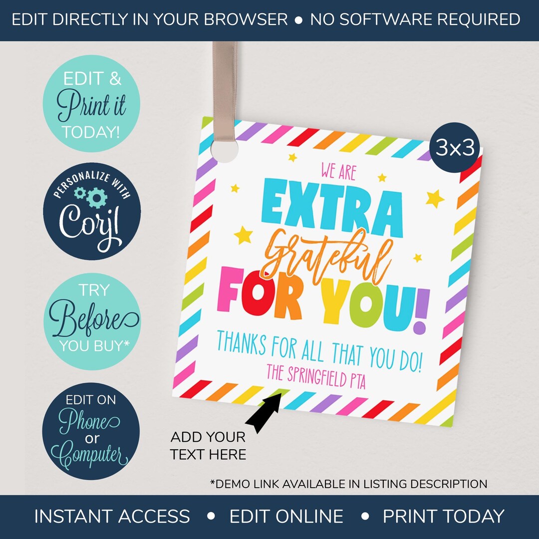 EDITABLE We Are Extra Grateful for You Tag, Extra Gum Gift Tag, Teacher ...