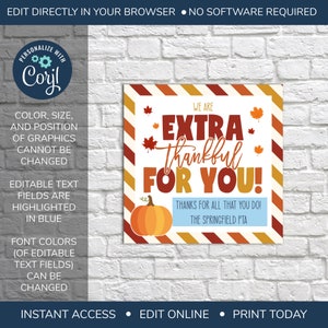 EDITABLE We Are Extra Thankful for You Tag, Extra Gum Gift Tag, Teacher ...
