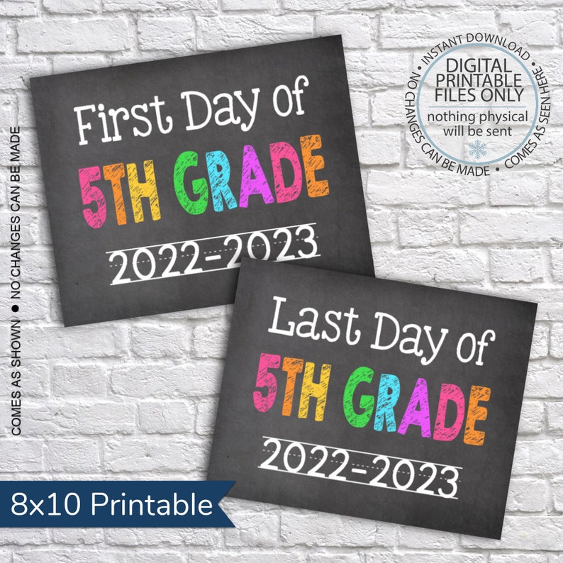 Printable First Day & Last Day of Fifth Grade 2022-2023 First - Etsy
