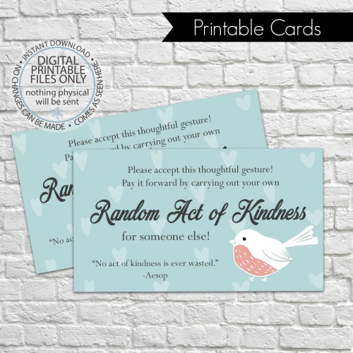 Printable Random Act of Kindness Cards RAOK Pay It Forward - Etsy