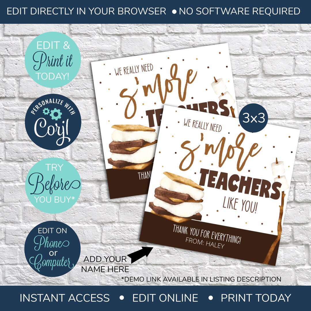 EDITABLE S'more Appreciation Gift Tag, Teacher Appreciation Week Gift ...