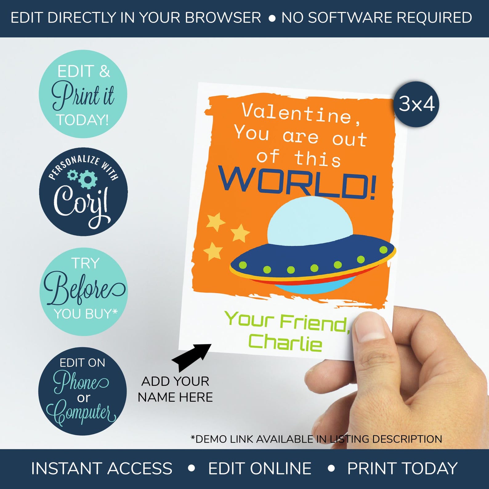 EDITABLE Classroom Valentine's Day Cards, Out of This World, Printable ...