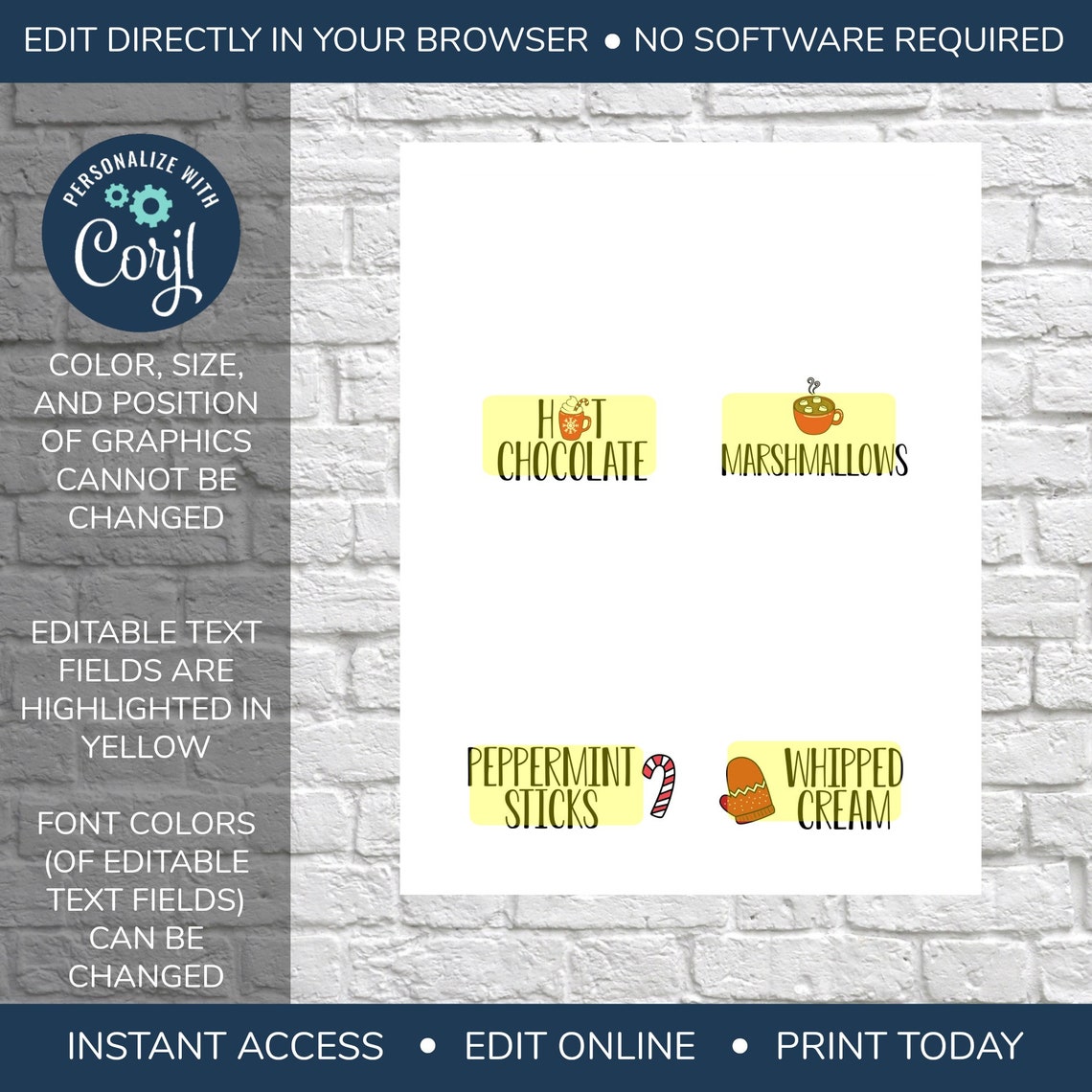 EDITABLE Hot Chocolate Bar Food Labels Christms Party Food | Etsy